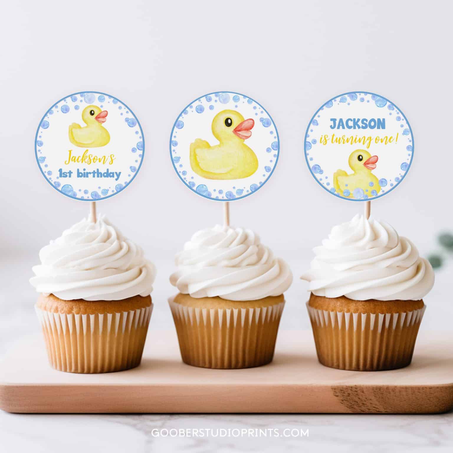 Rubber Duck Birthday Cupcake Toppers - Goober Studio Prints