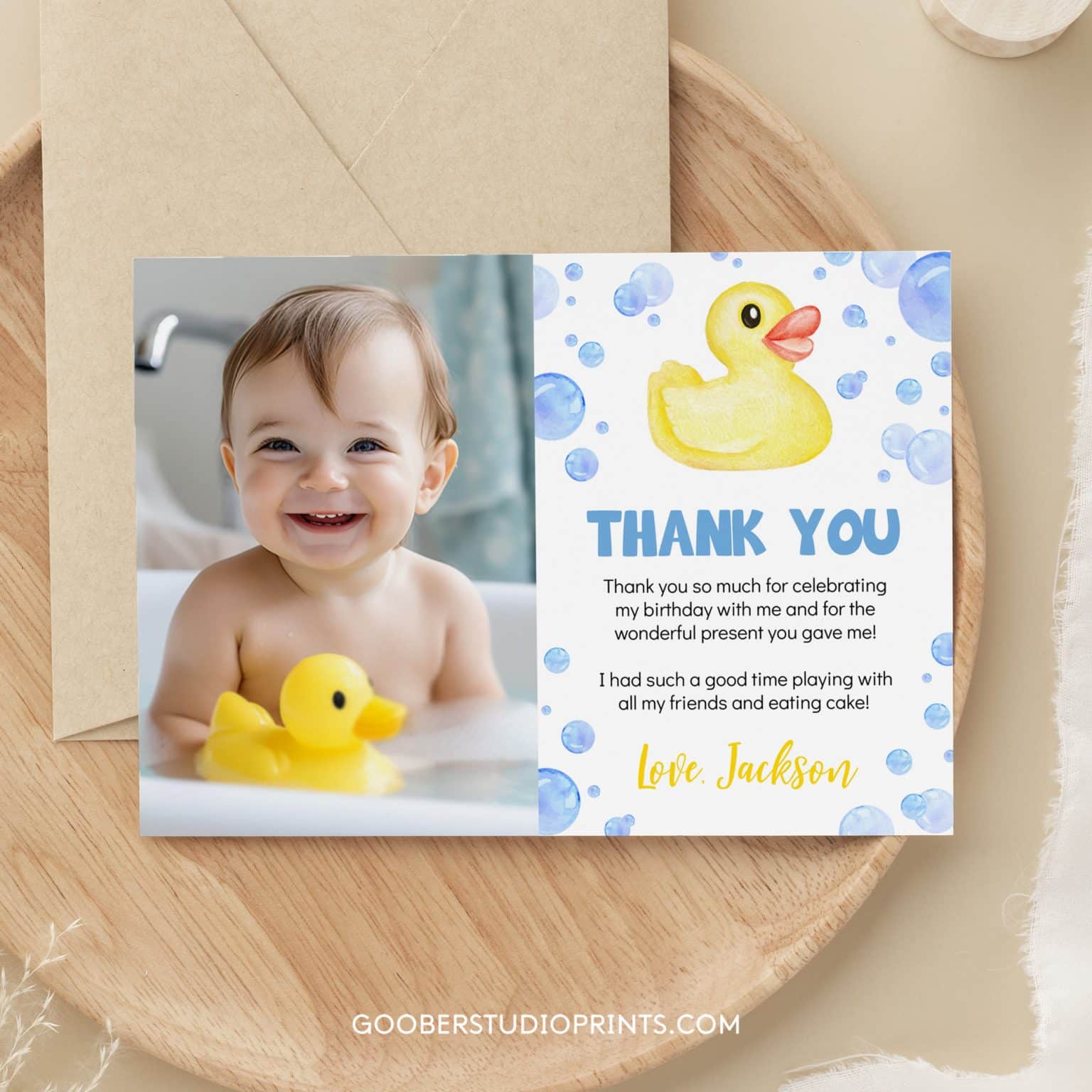 Rubber Duck Birthday Thank You Card - Goober Studio Prints