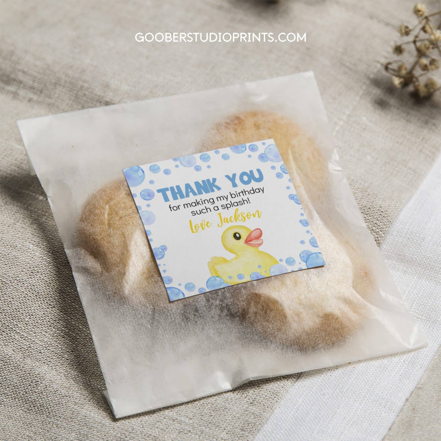 Rubber Duck Birthday Thank You Favor Tag - Goober Studio Prints