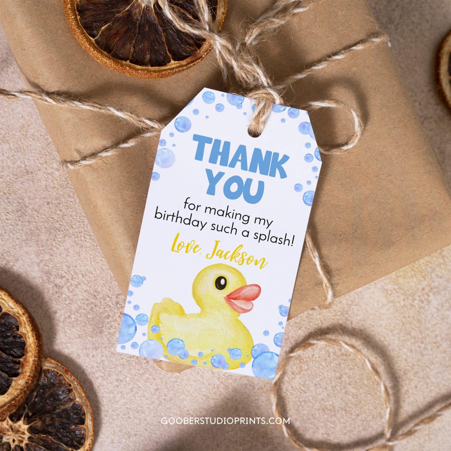 Rubber Duck Birthday Thank You Tag - Goober Studio Prints