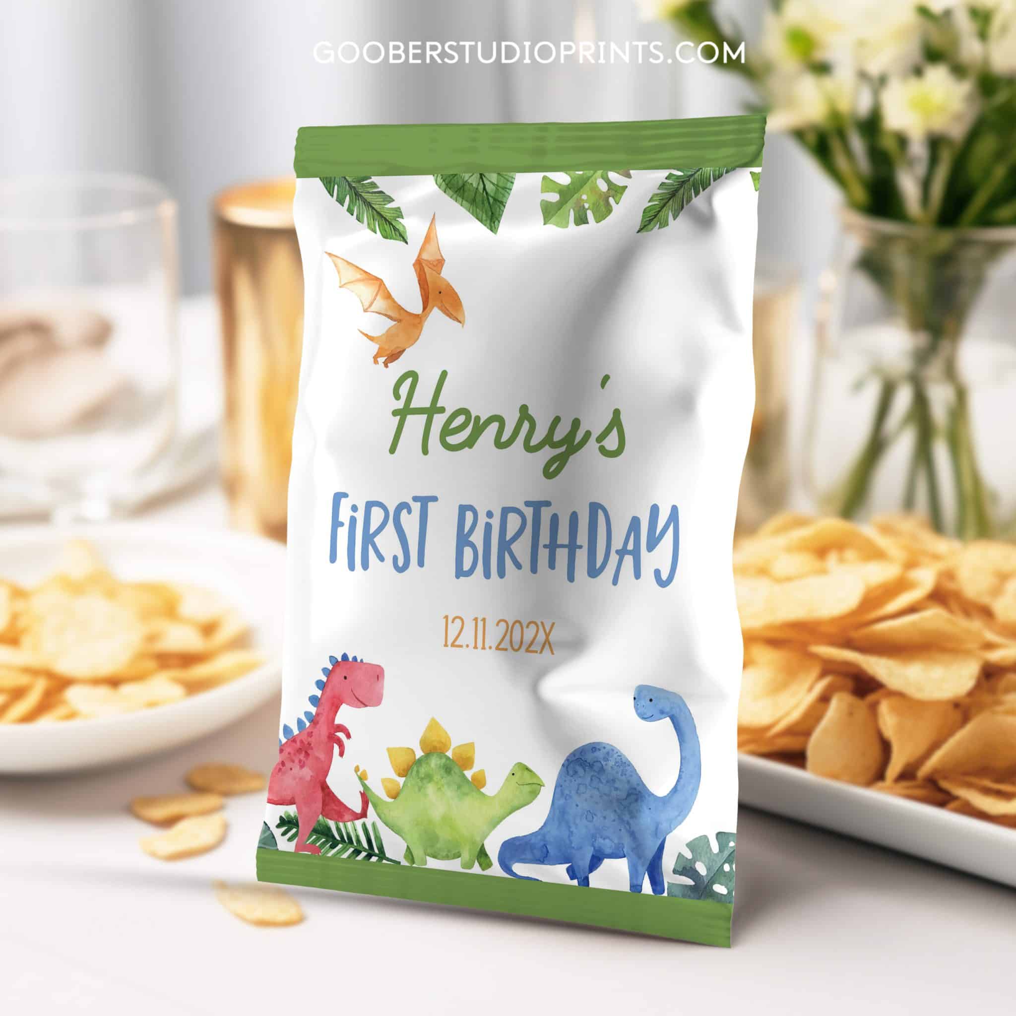 Dinosaur Birthday Chip Bags - Goober Studio Prints