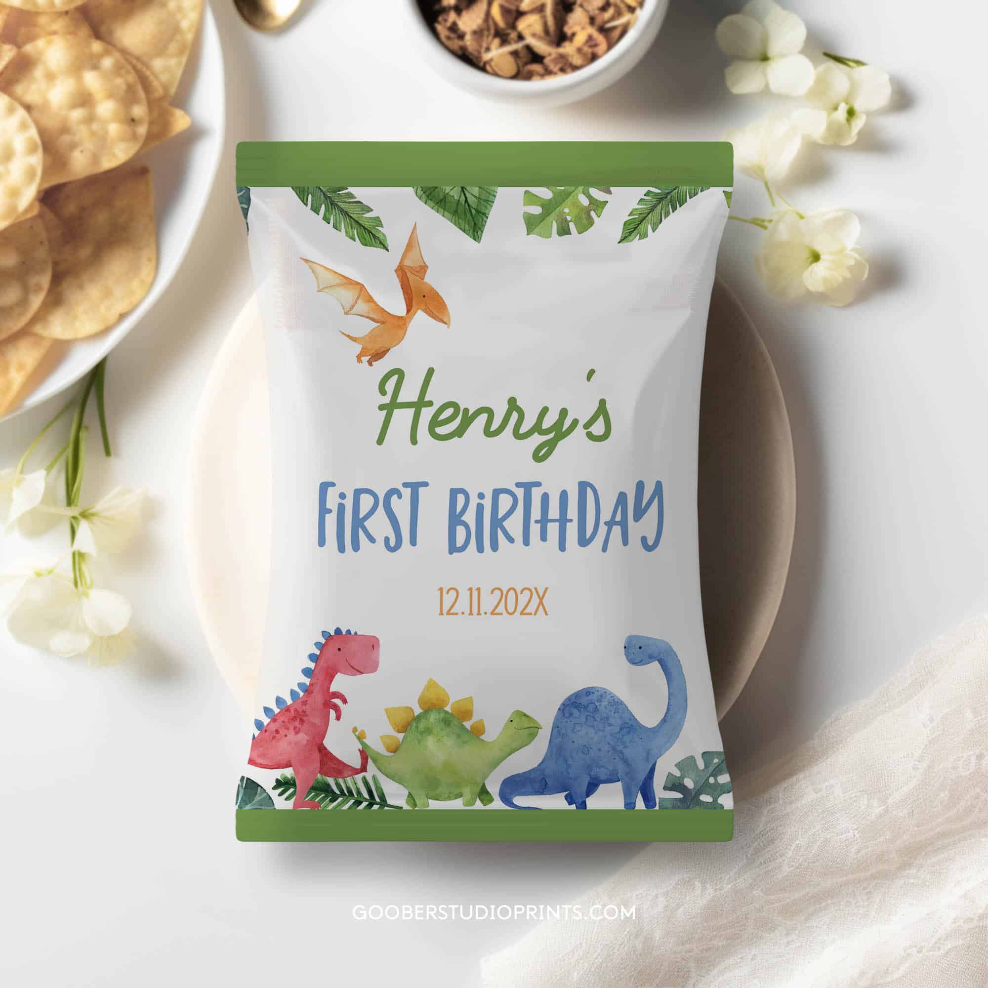 Dinosaur Birthday Chip Bags - Goober Studio Prints