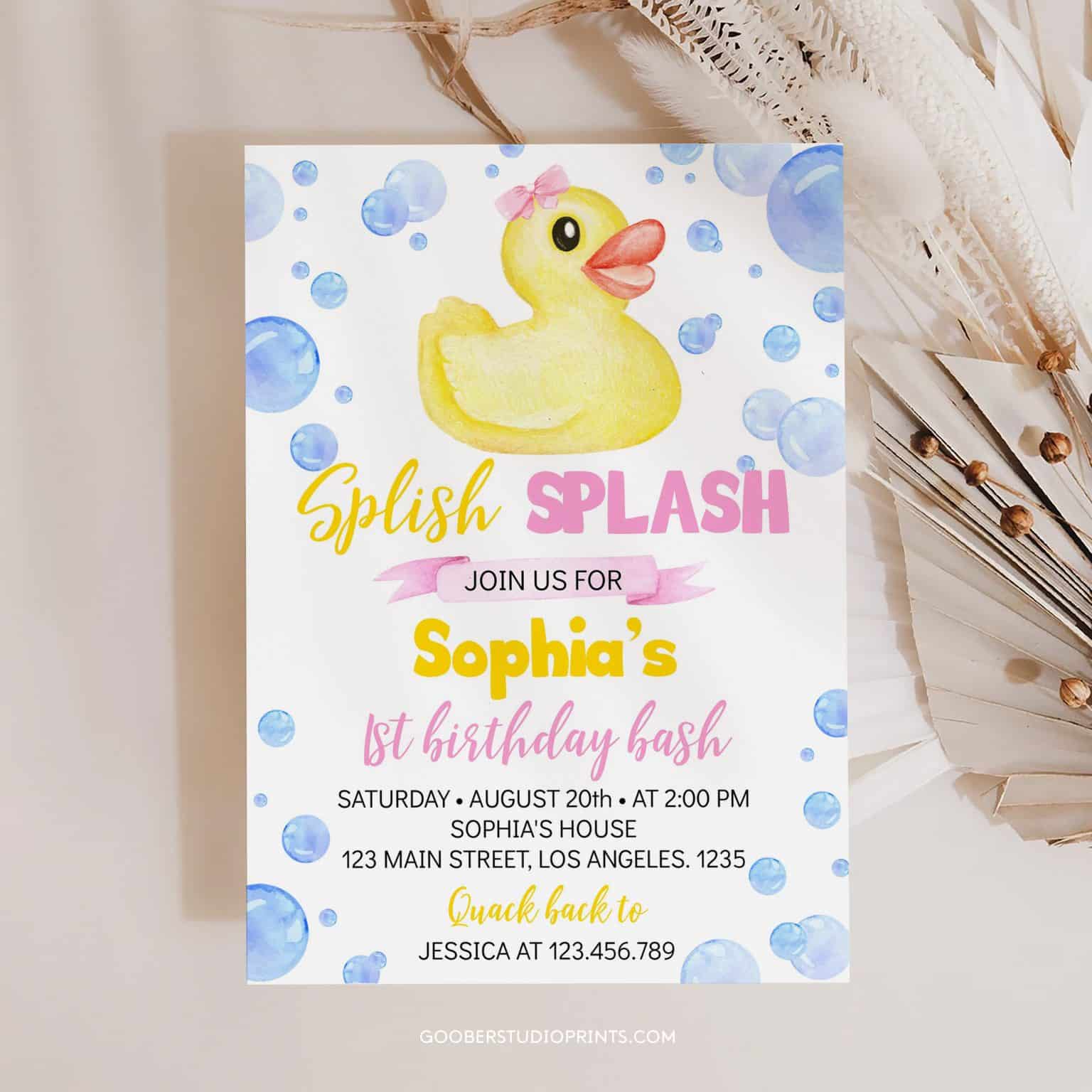 Rubber Duck Birthday Invitation - Goober Studio Prints