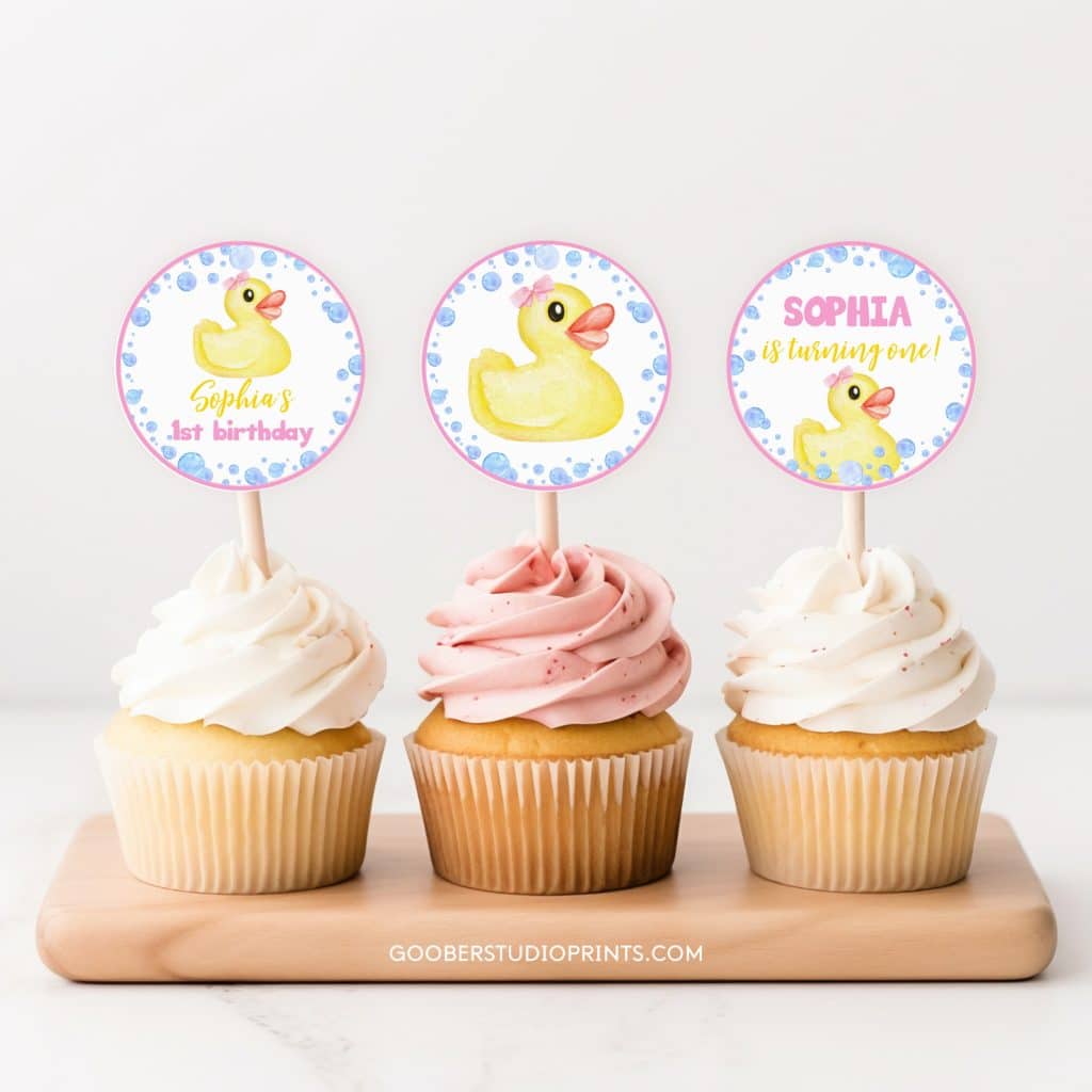 Rubber Duck Birthday Cupcake Toppers - Goober Studio Prints