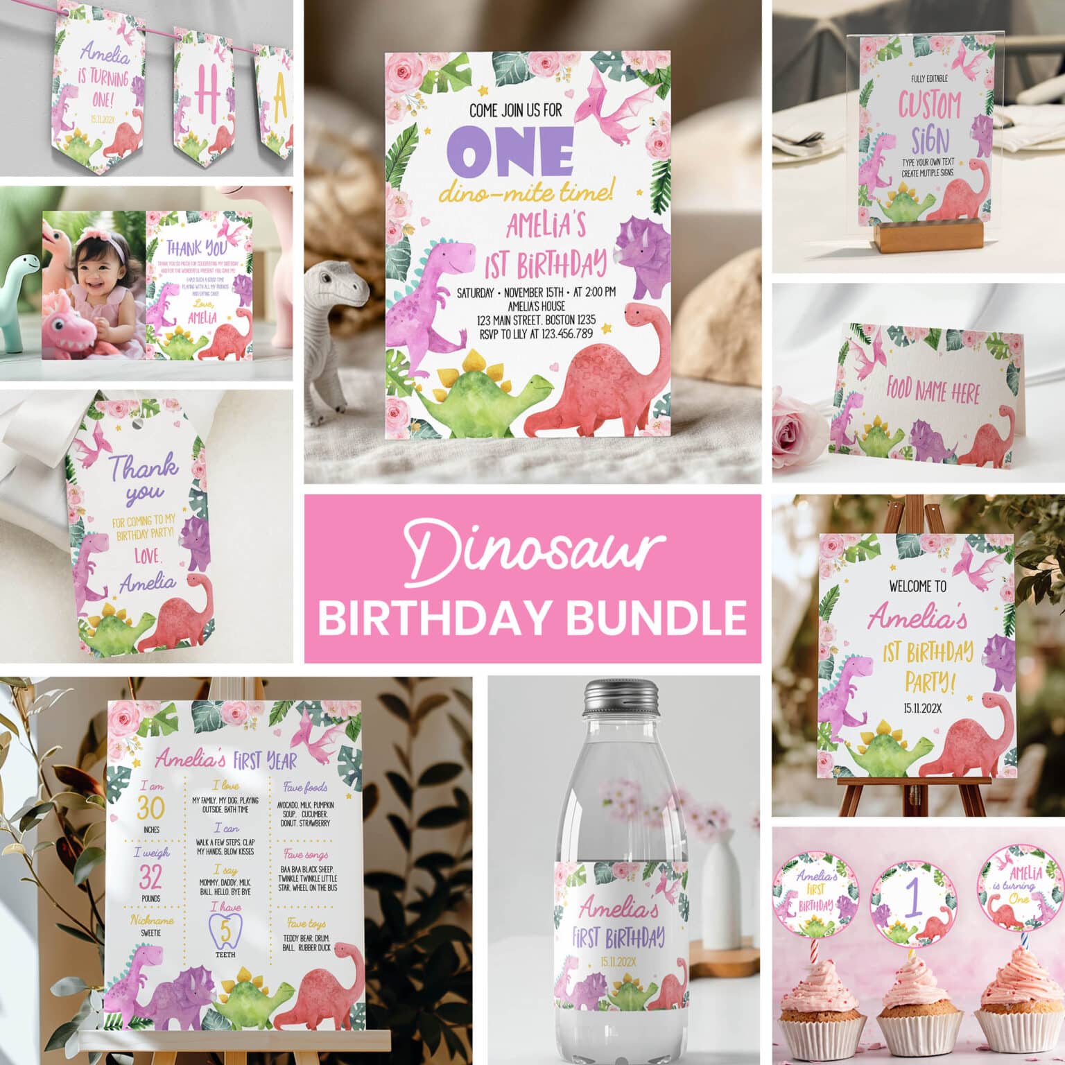 Dinosaur Birthday Water Bottle Label - Goober Studio Prints