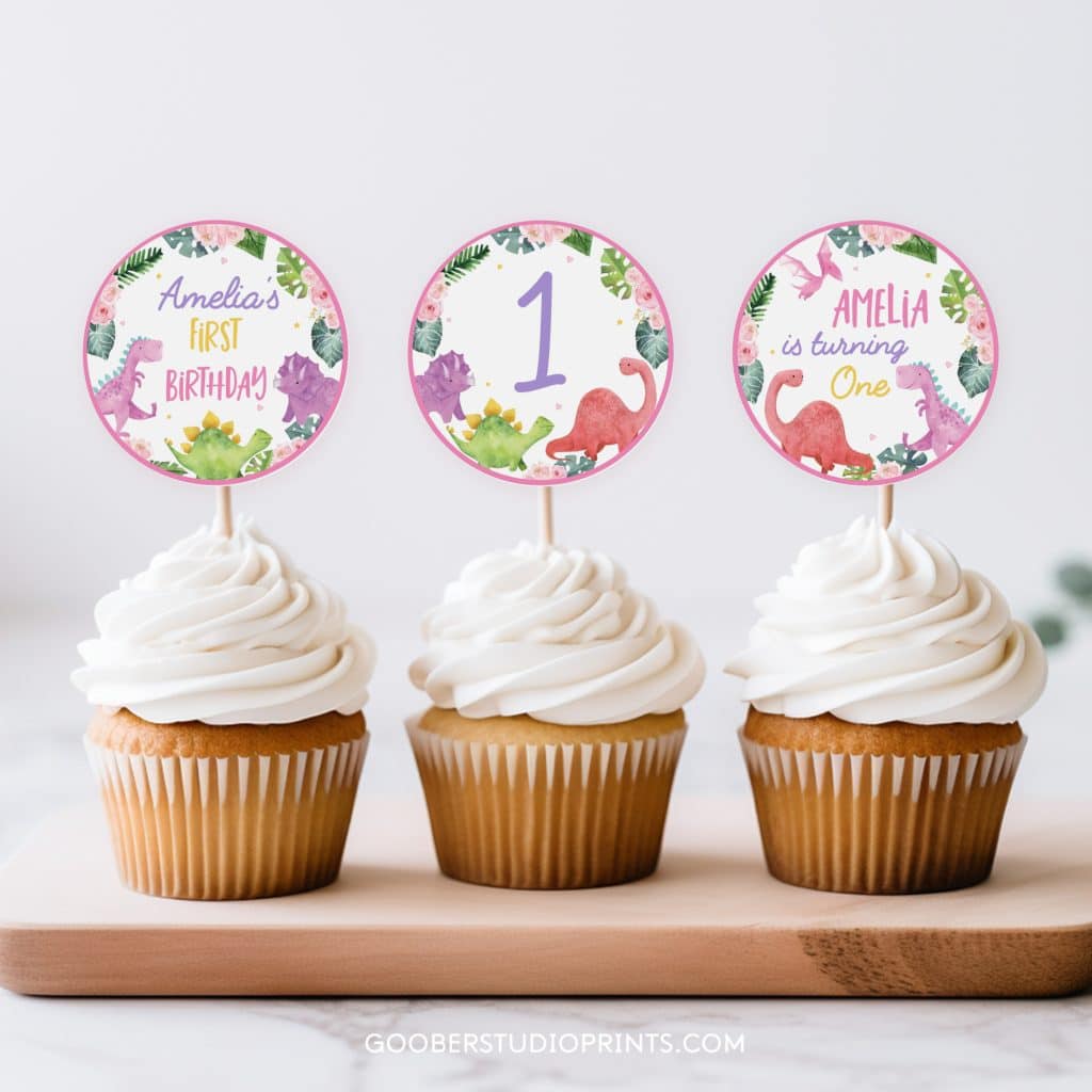 Dinosaur Birthday Cupcake Toppers - Goober Studio Prints