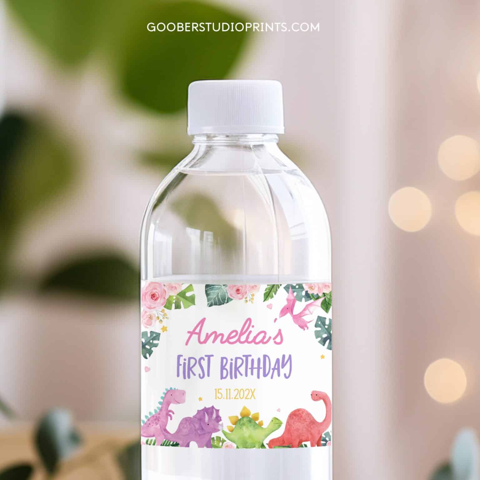 Dinosaur Birthday Water Bottle Label - Goober Studio Prints