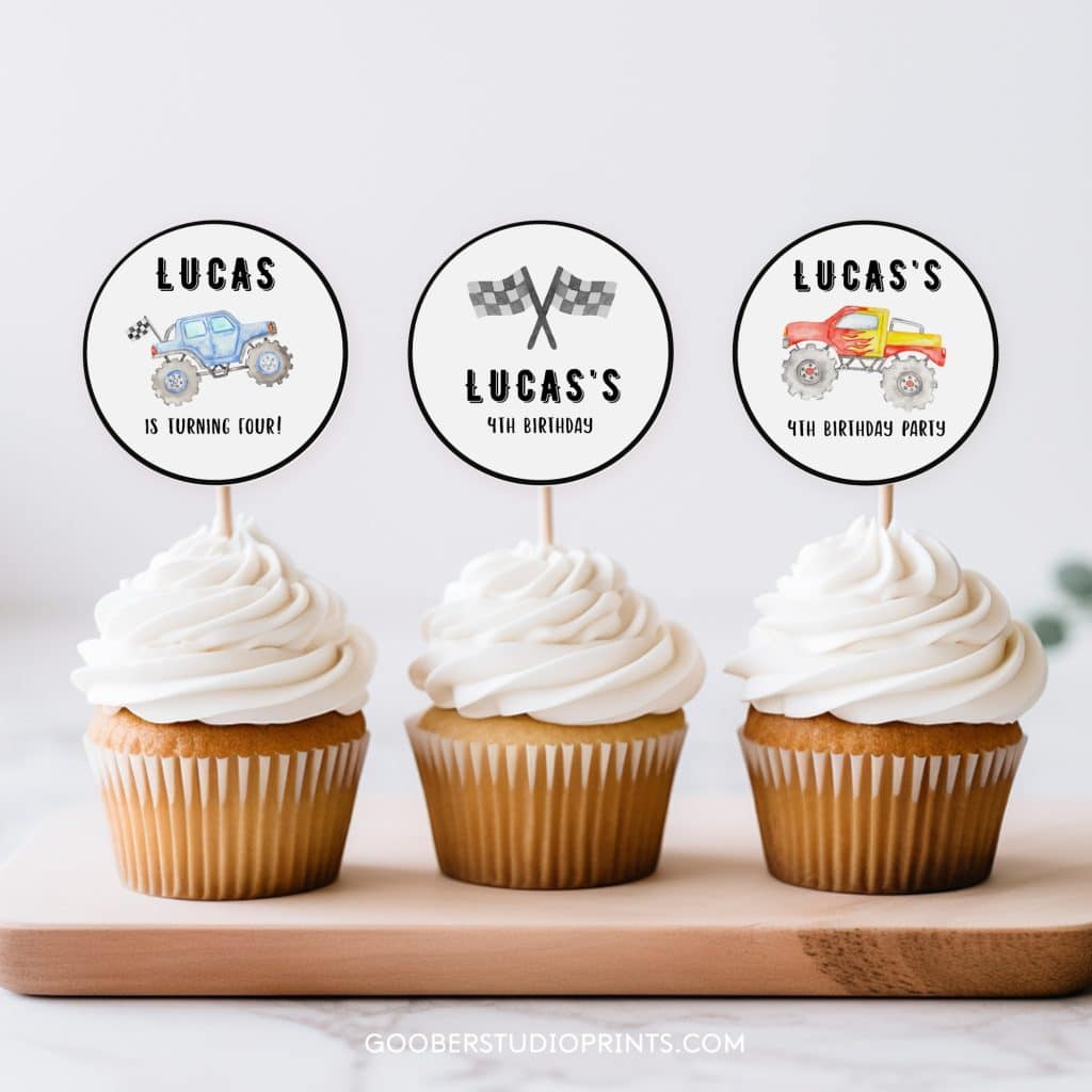Monster Truck Birthday Cupcake Toppers - Goober Studio Prints