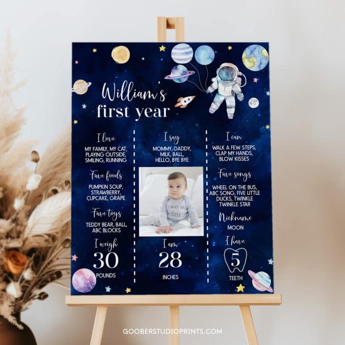 Outer Space 1st Birthday Milestone Poster - Goober Studio Prints