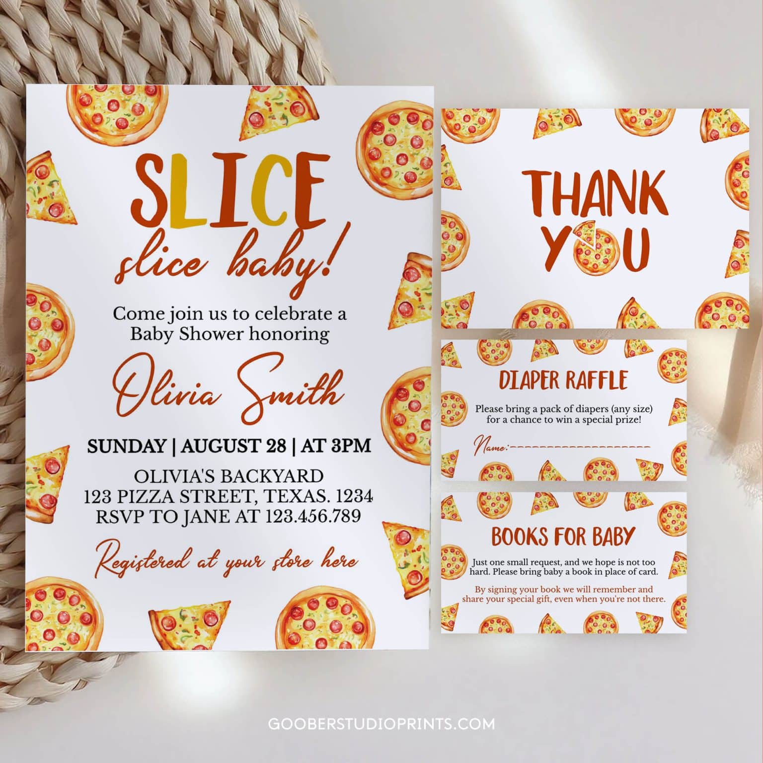 Pizza Baby Shower Invitation Set - Goober Studio Prints