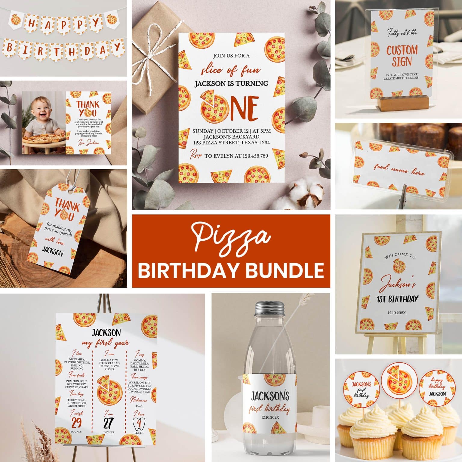 Pizza First Birthday Invitation Bundle - Goober Studio Prints