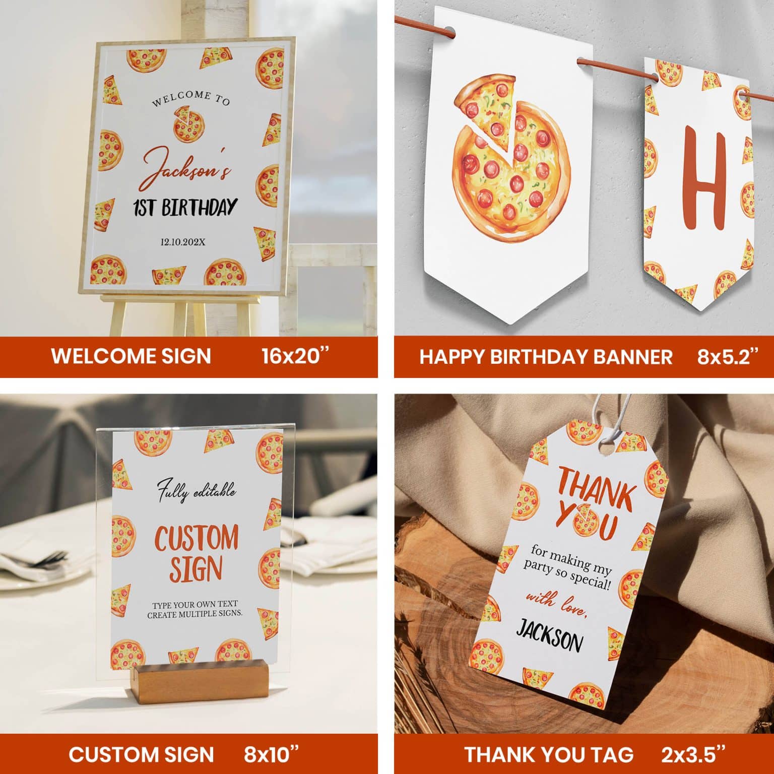Pizza First Birthday Invitation Bundle - Goober Studio Prints
