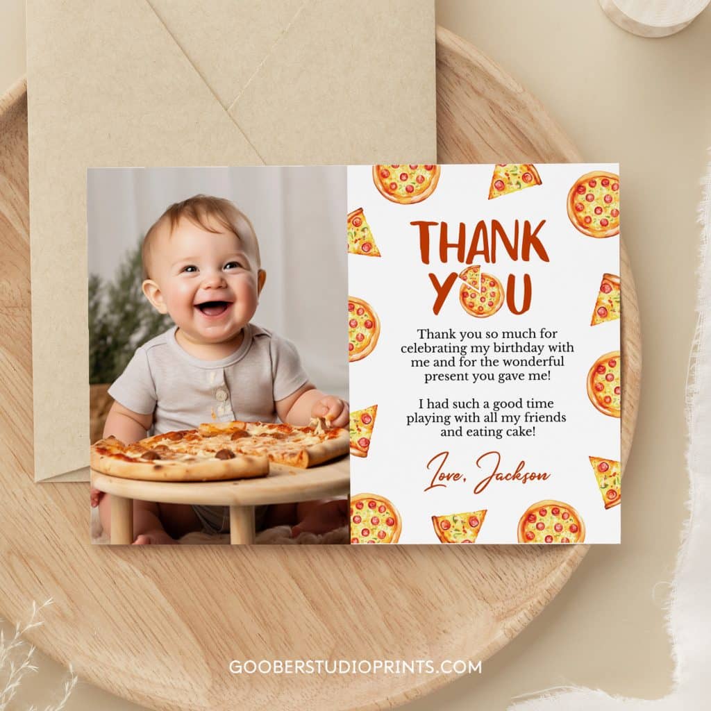 Pizza Birthday Thank You Card - Goober Studio Prints