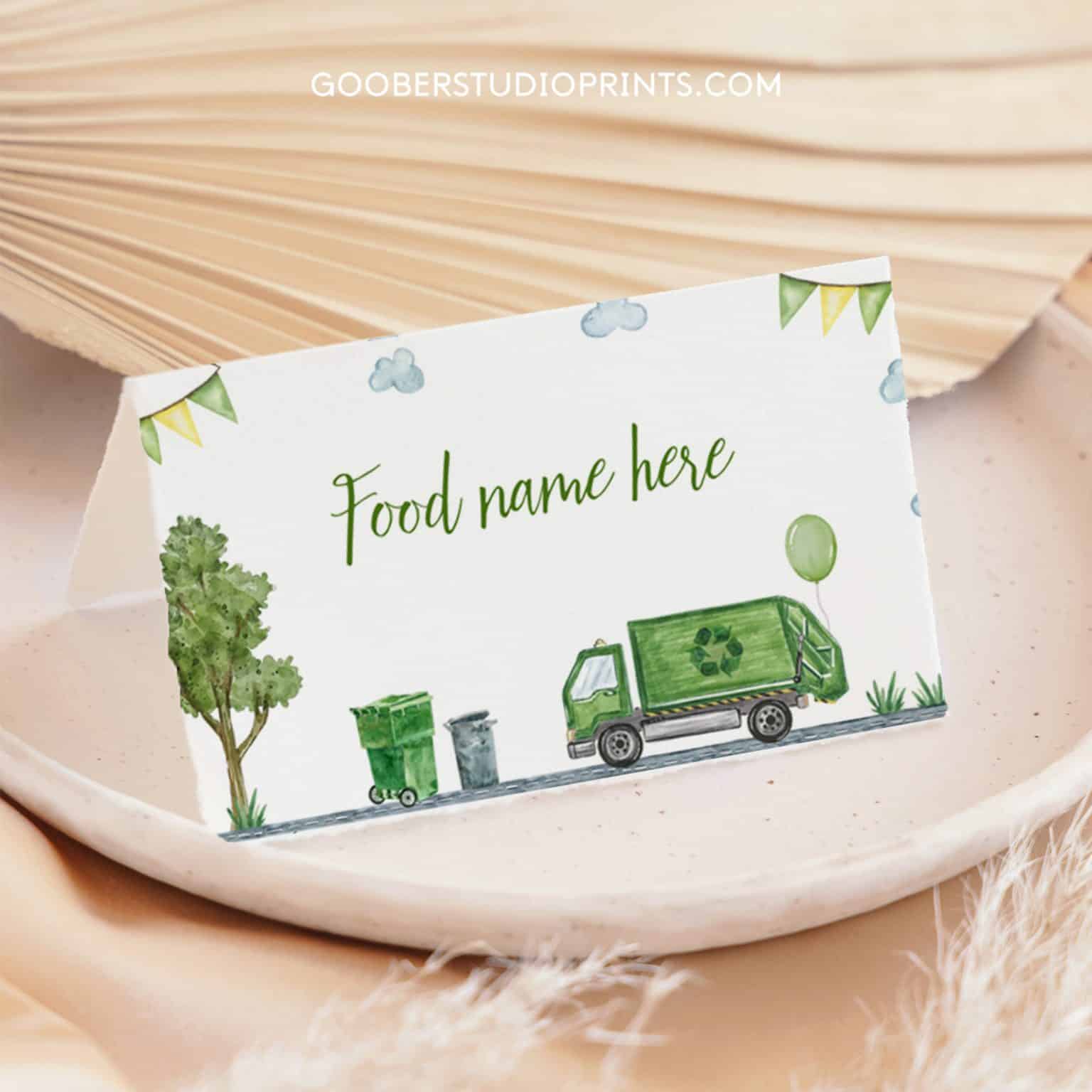 Garbage Truck Birthday Food Tent Cards - Goober Studio Prints