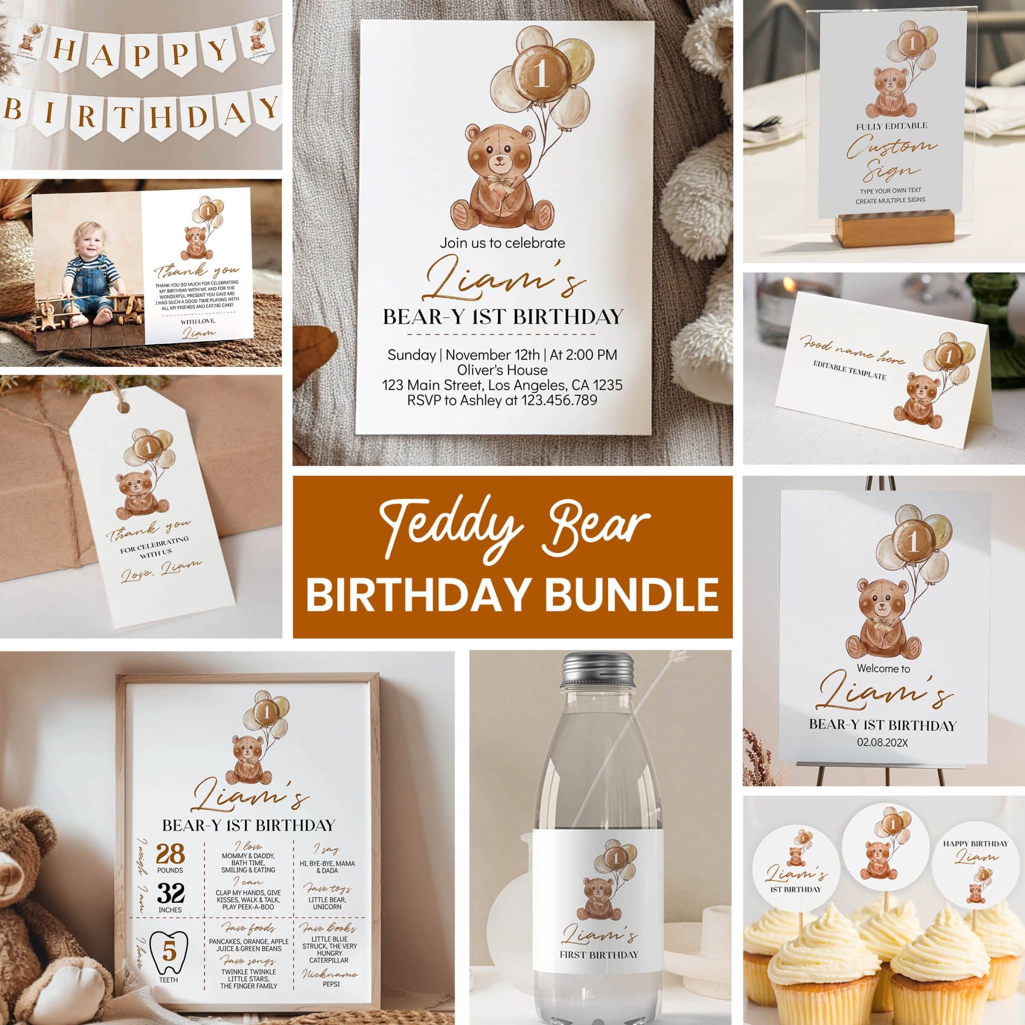 Teddy Bear Birthday Invitation Bundle - Goober Studio Prints