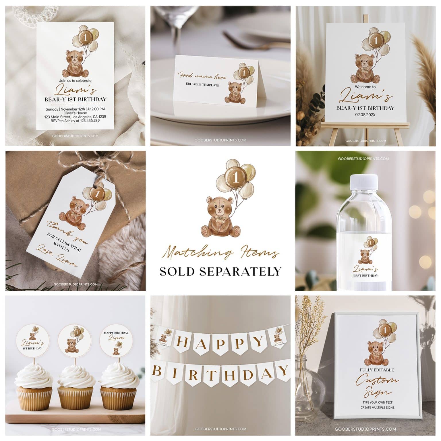 Teddy Bear Birthday Thank You Favor Tag - Goober Studio Prints