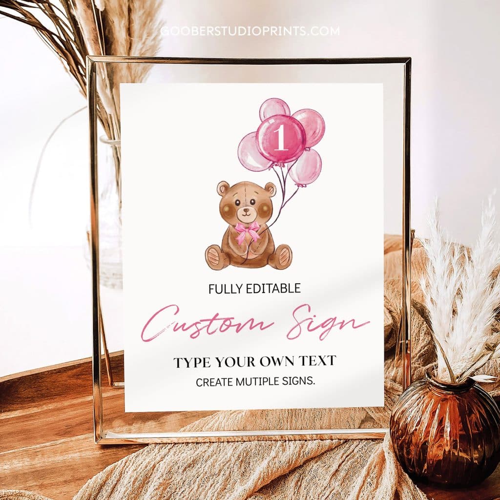 Teddy Bear Birthday Custom Sign - Goober Studio Prints