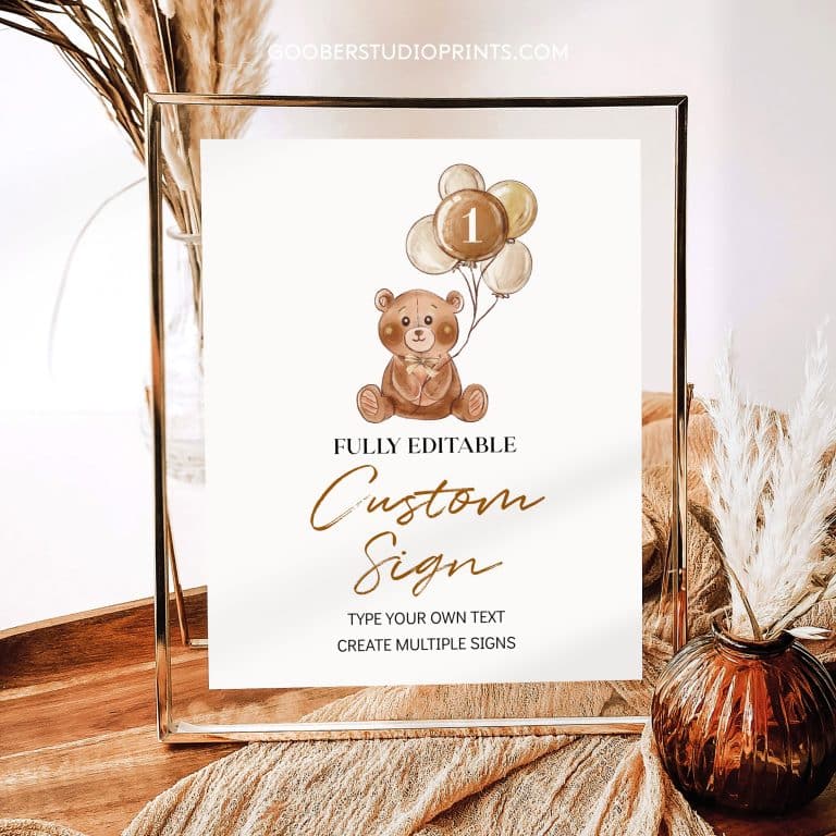 Teddy Bear Birthday Custom Sign - Goober Studio Prints