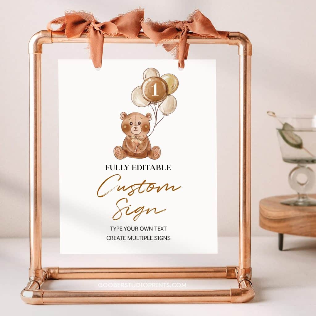 Teddy Bear Birthday Custom Sign - Goober Studio Prints
