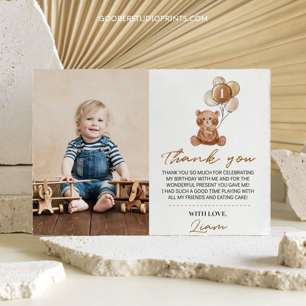 Teddy Bear Birthday Thank You Card - Goober Studio Prints