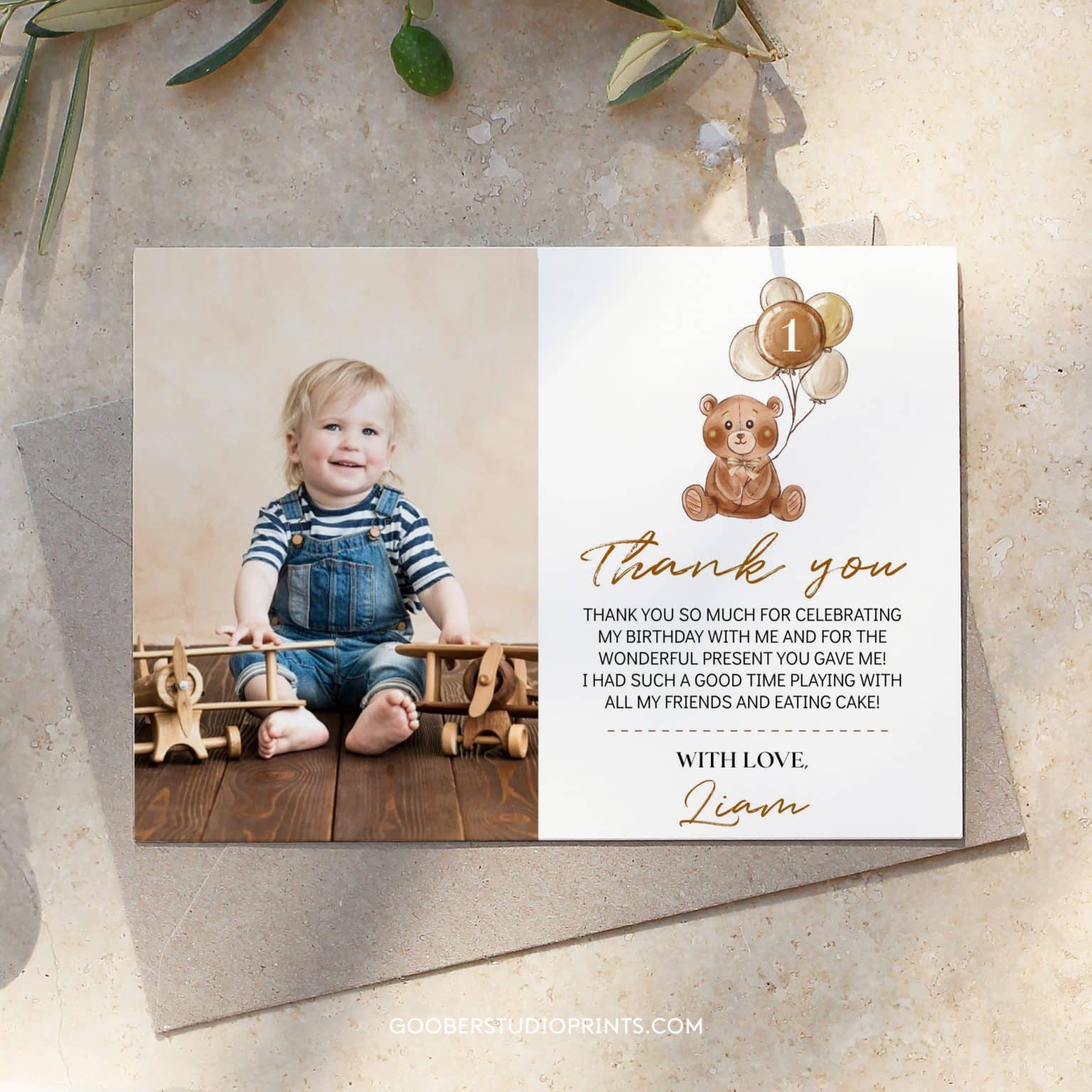 Teddy Bear Birthday Thank You Card - Goober Studio Prints