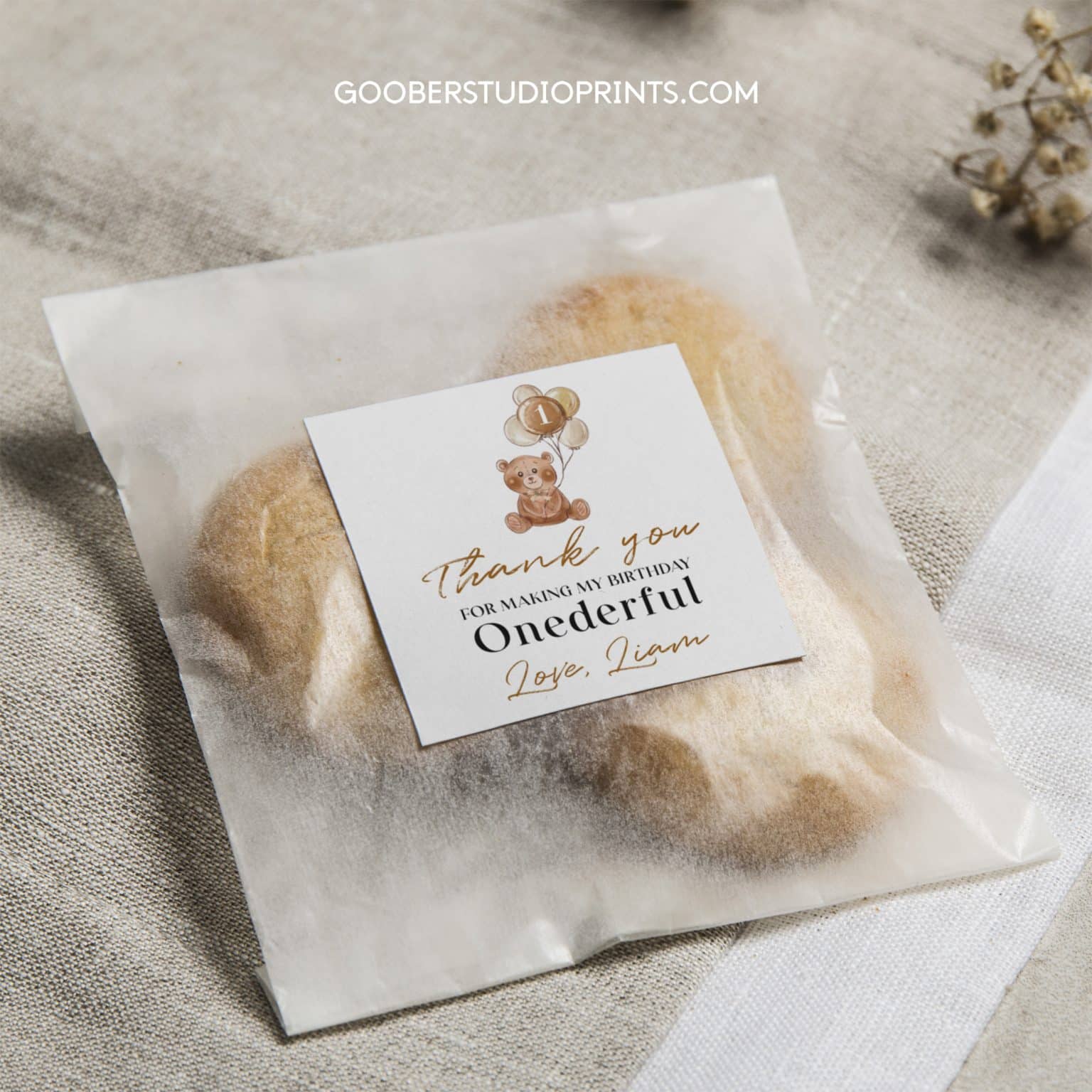 Teddy Bear Birthday Thank You Favor Tag - Goober Studio Prints