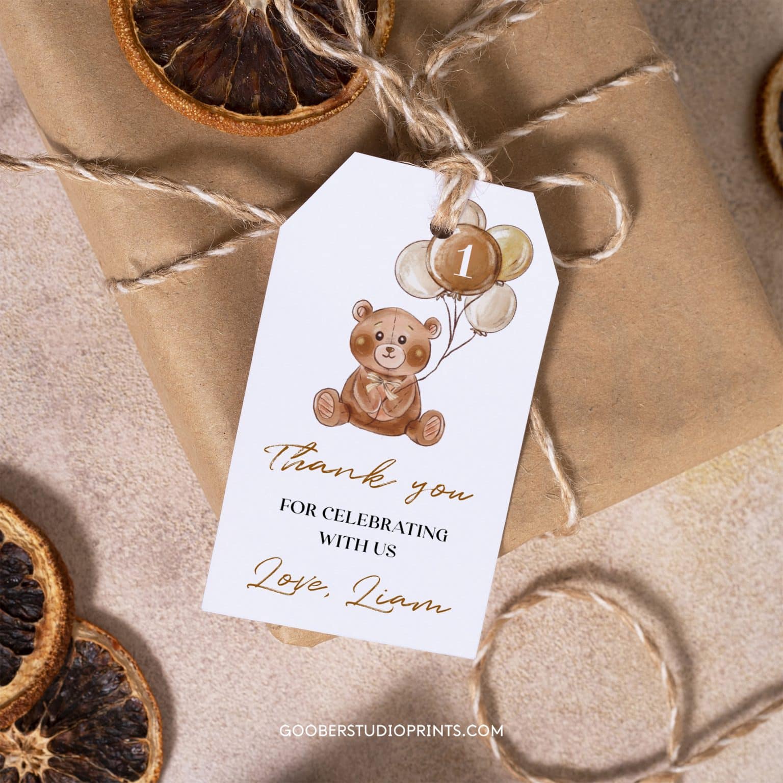 Teddy Bear Birthday Thank You Tag - Goober Studio Prints