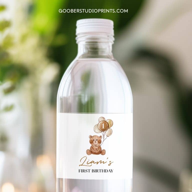 Teddy Bear Birthday Water Bottle Label - Goober Studio Prints