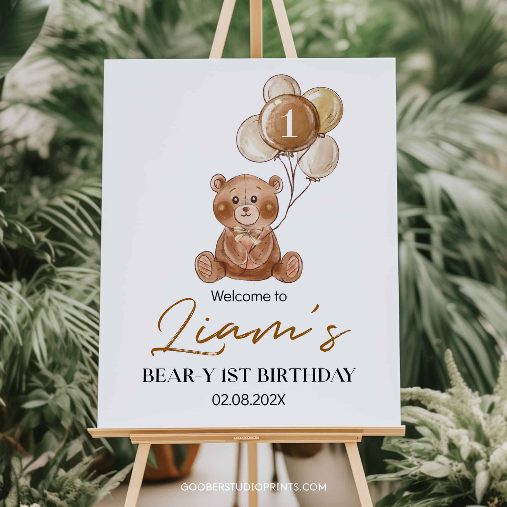 Teddy Bear Birthday Welcome Sign - Goober Studio Prints