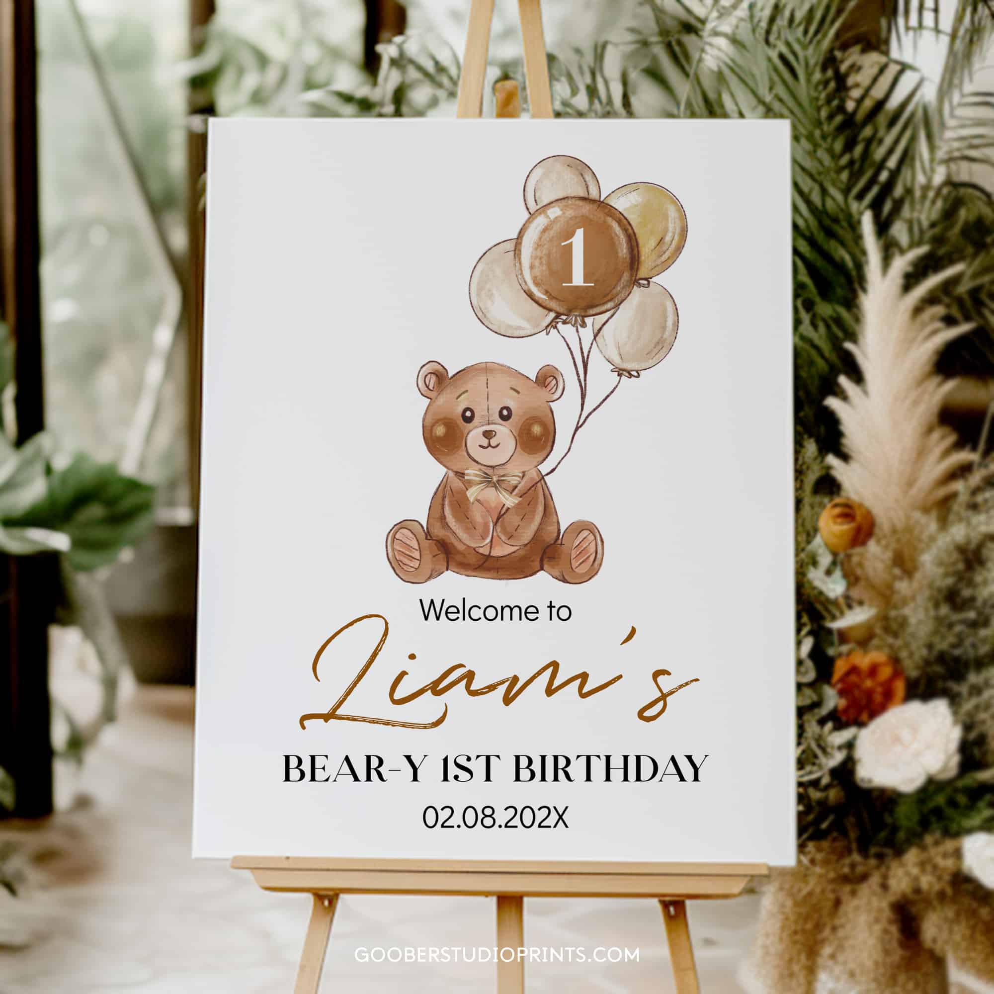 Teddy Bear Birthday Welcome Sign - Goober Studio Prints