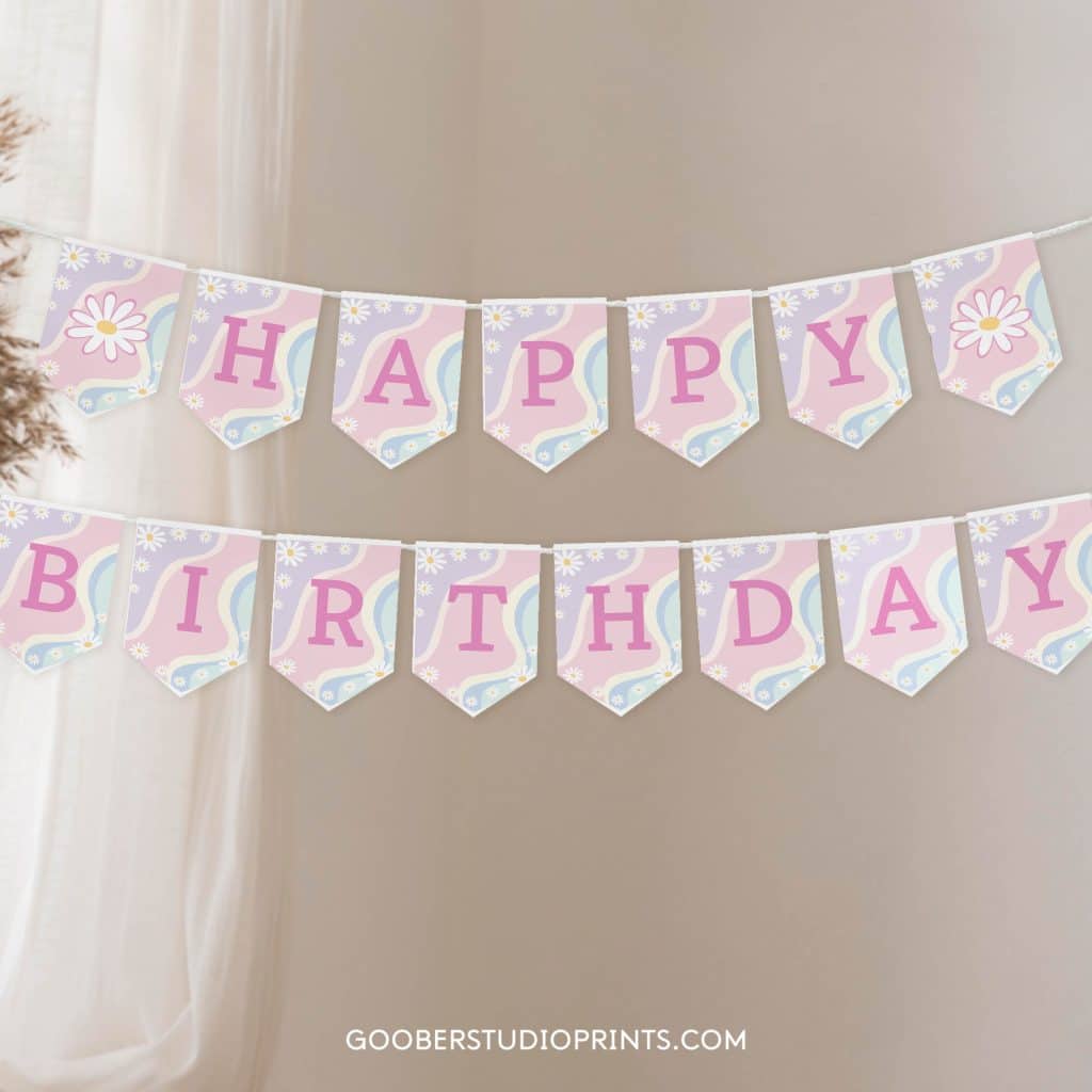 Pastel Daisy Birthday Banner - Goober Studio Prints