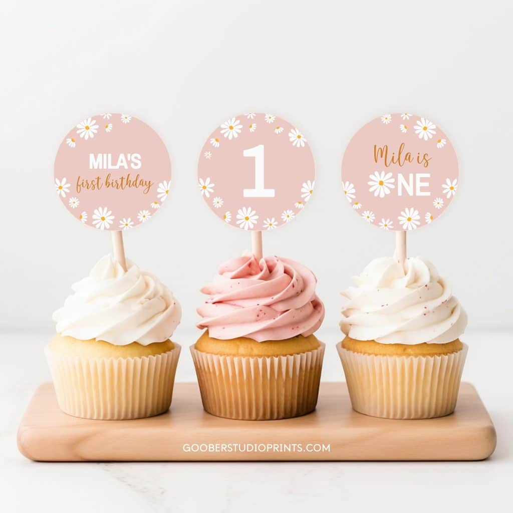 Daisy Birthday Cupcake Toppers - Goober Studio Prints