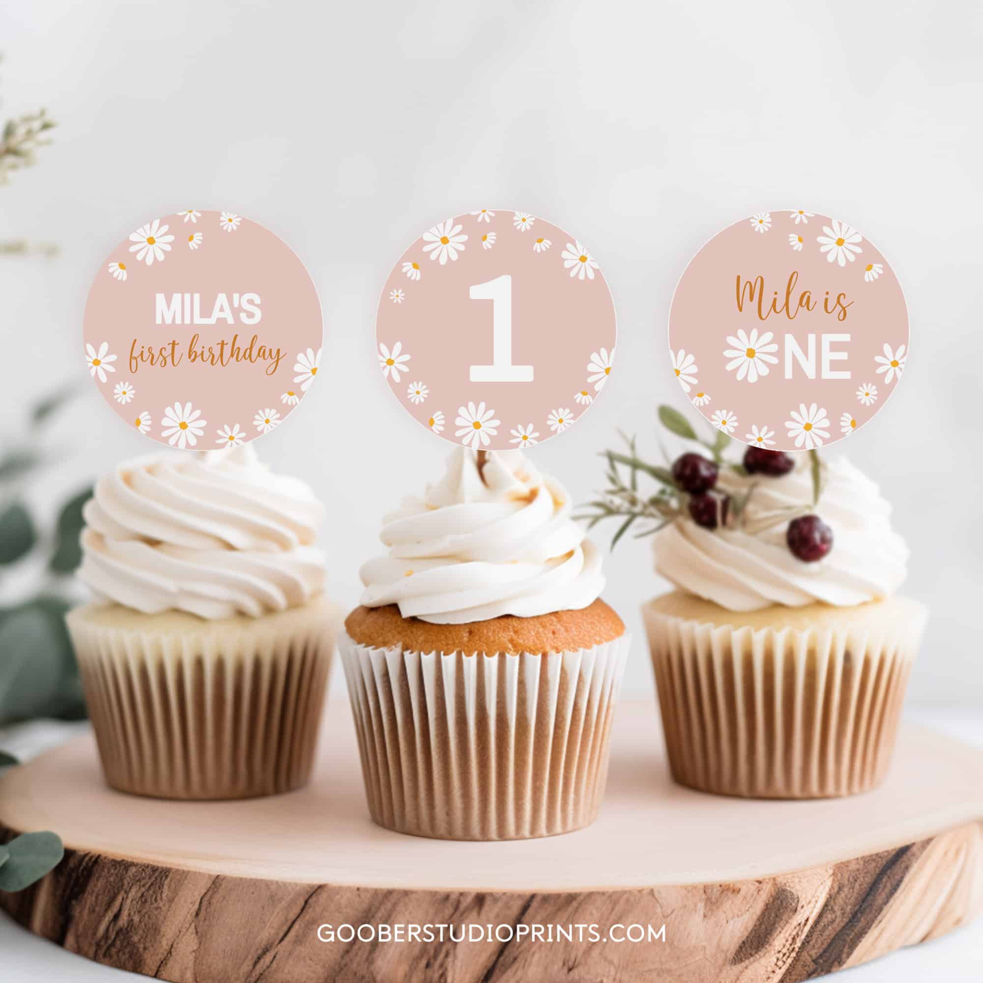 Daisy Birthday Cupcake Toppers - Goober Studio Prints