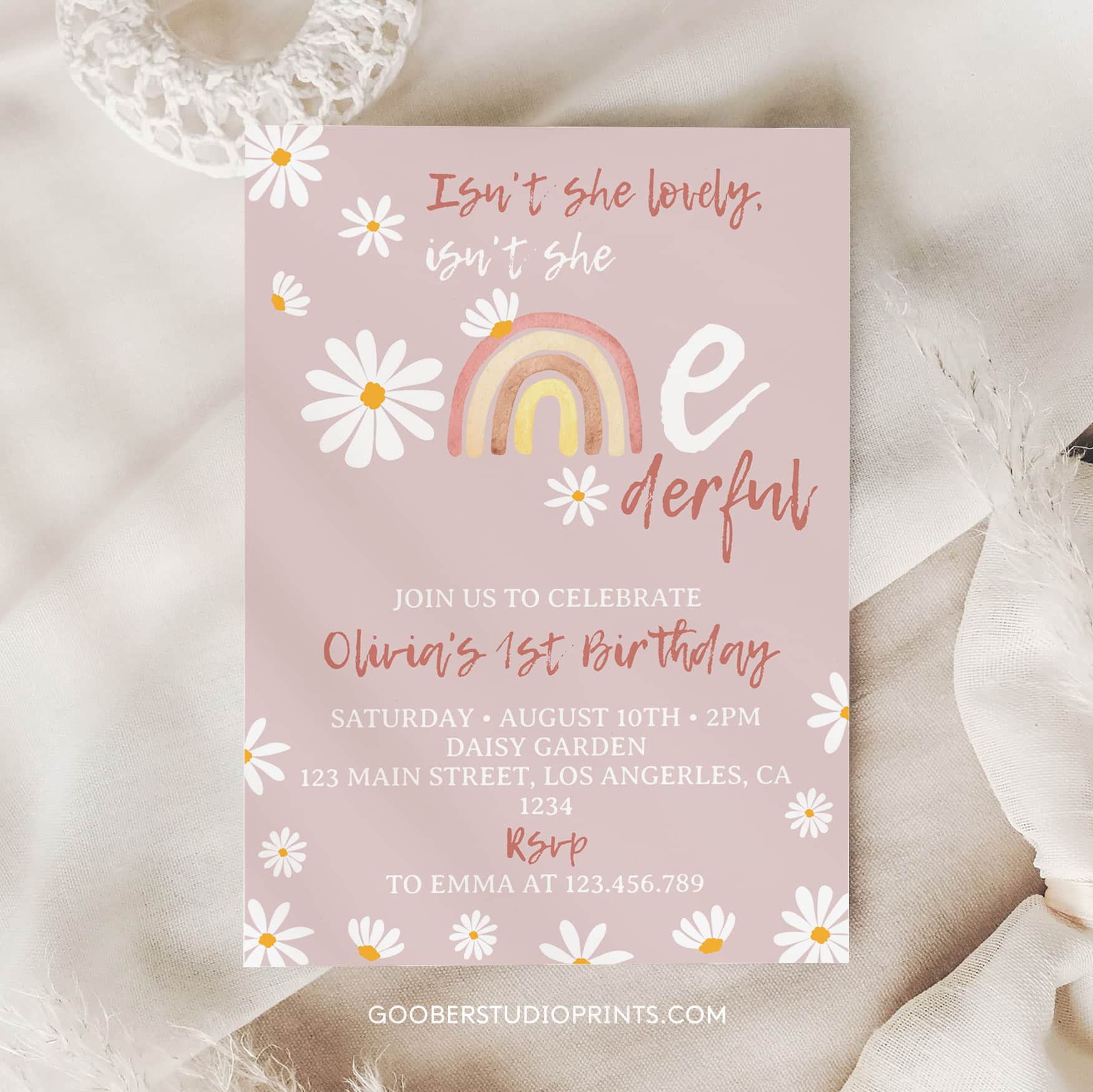 Daisy Rainbow Birthday Invitation - Goober Studio Prints