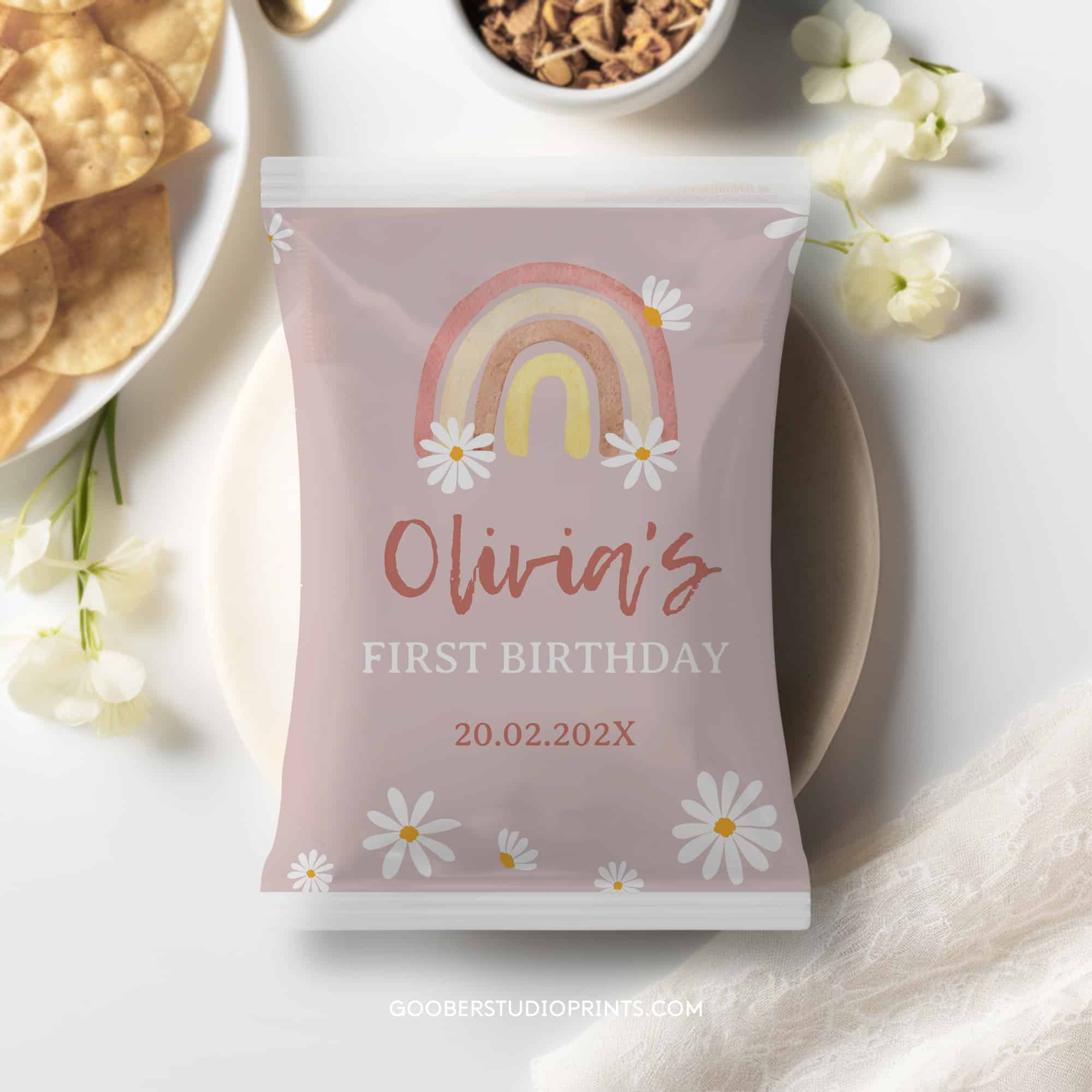Daisy Rainbow Birthday Chip Bags - Goober Studio Prints