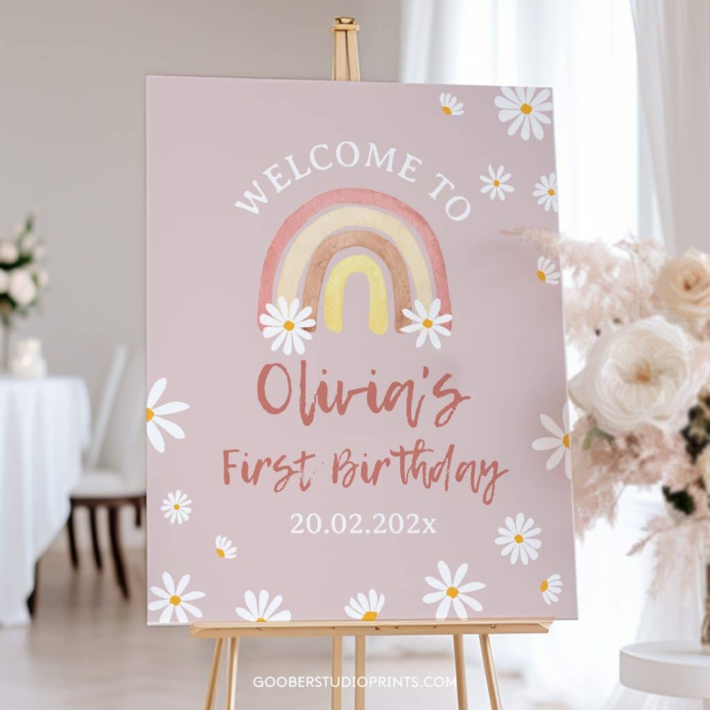 Daisy Rainbow Birthday Welcome Sign - Goober Studio Prints