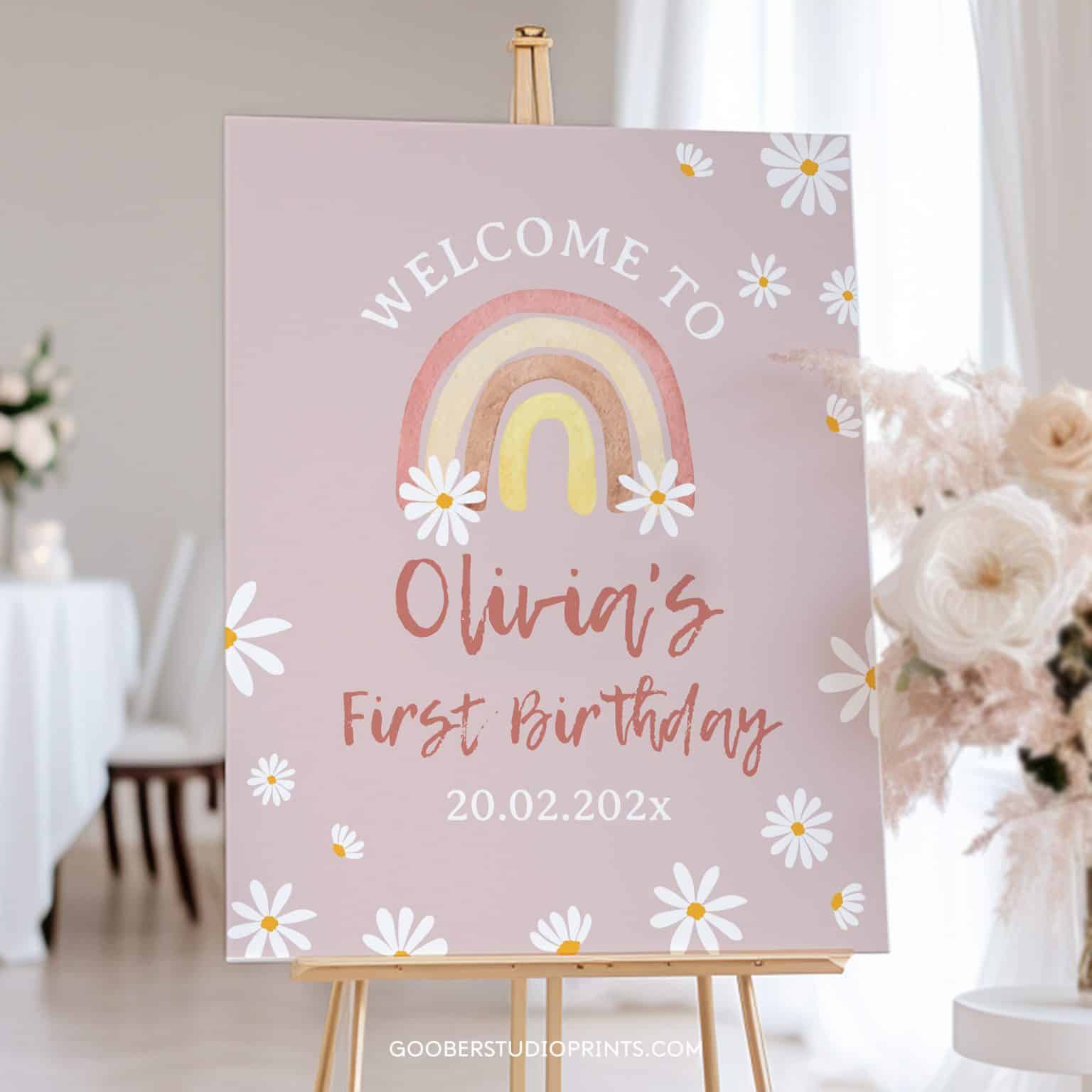 Daisy Rainbow Birthday Welcome Sign - Goober Studio Prints
