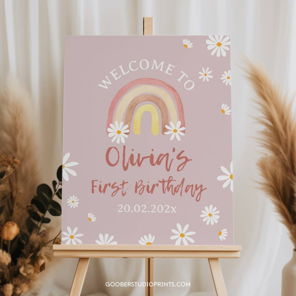 Daisy Rainbow Birthday Welcome Sign - Goober Studio Prints