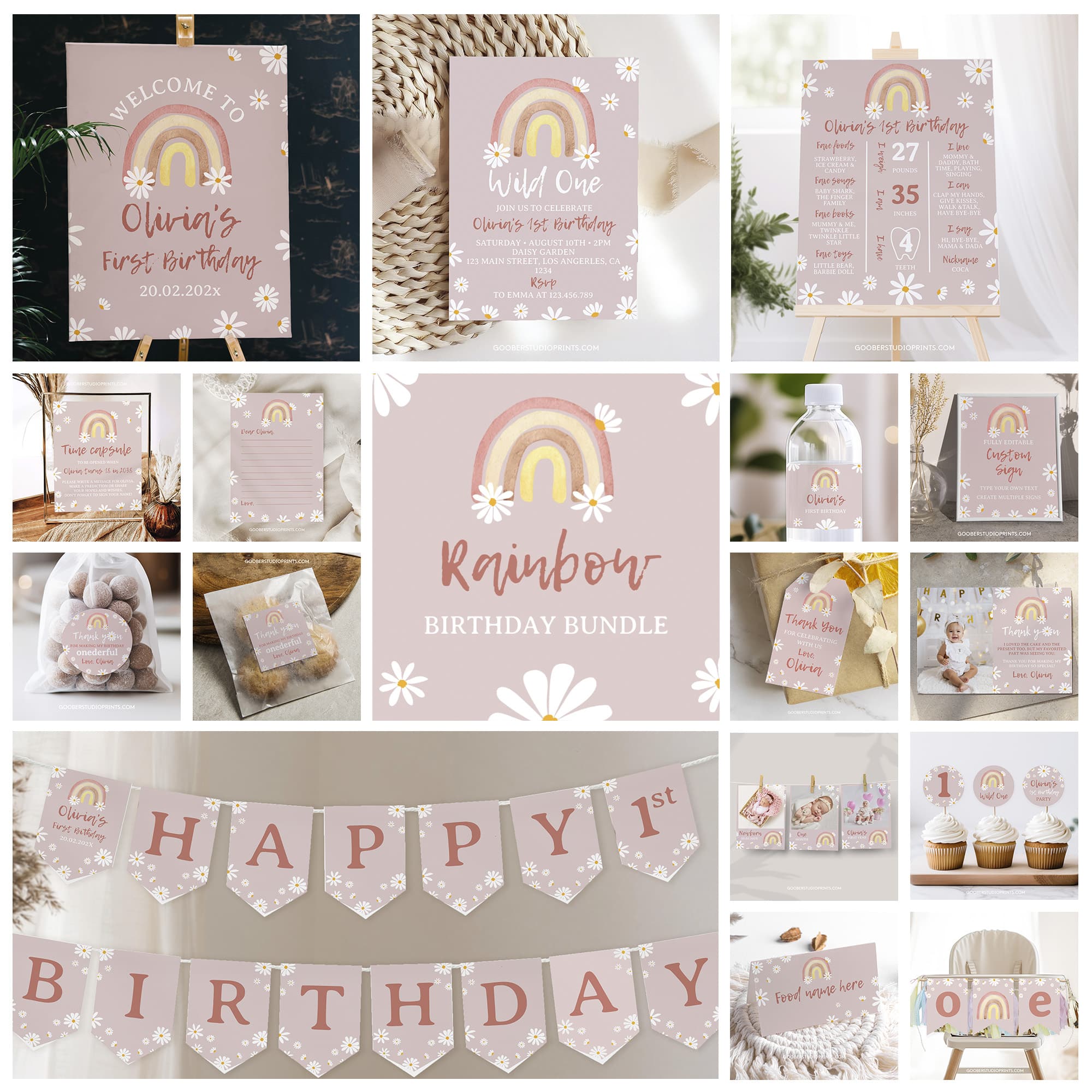 Daisy Rainbow Birthday Large Set Bundle - Goober Studio Prints