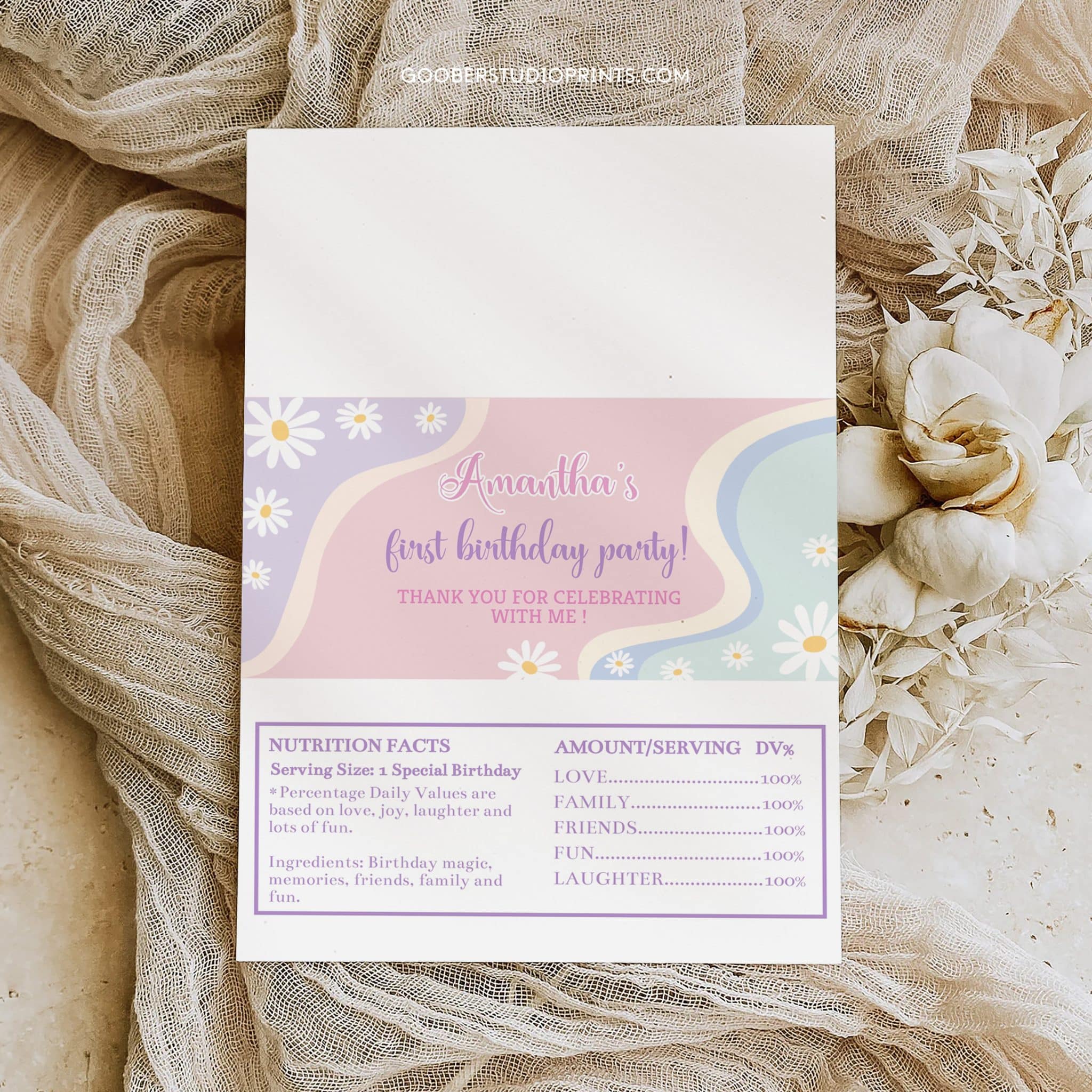 Pastel Daisy Birthday Chocolate Bar Wrappers - Goober Studio Prints