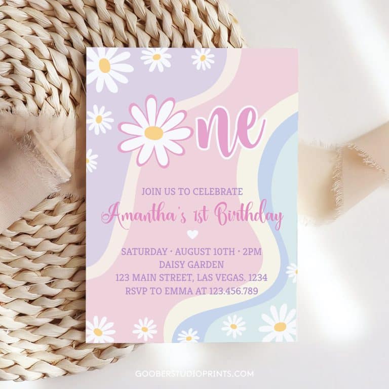 Pastel Daisy First Birthday Invitation - Goober Studio Prints