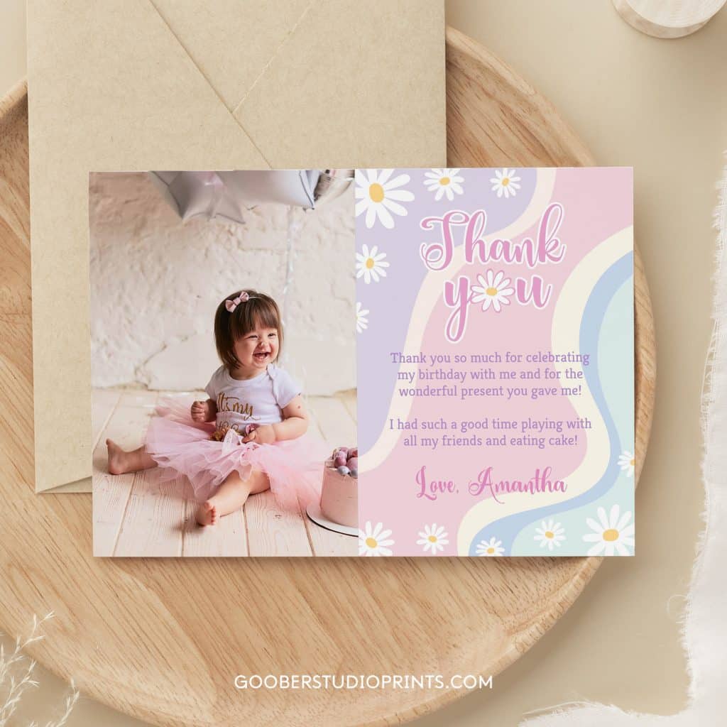 Pastel Daisy Birthday Thank You Card - Goober Studio Prints