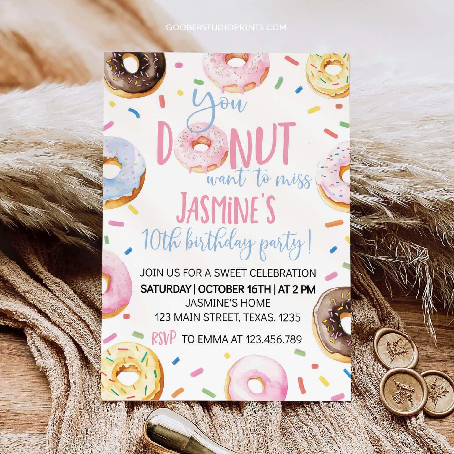 Donut Birthday Invitation - Goober Studio Prints