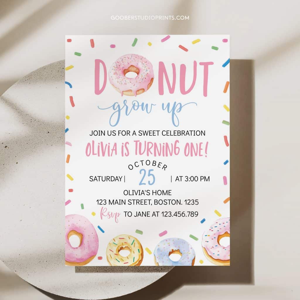 Donut First Birthday Invitation - Goober Studio Prints