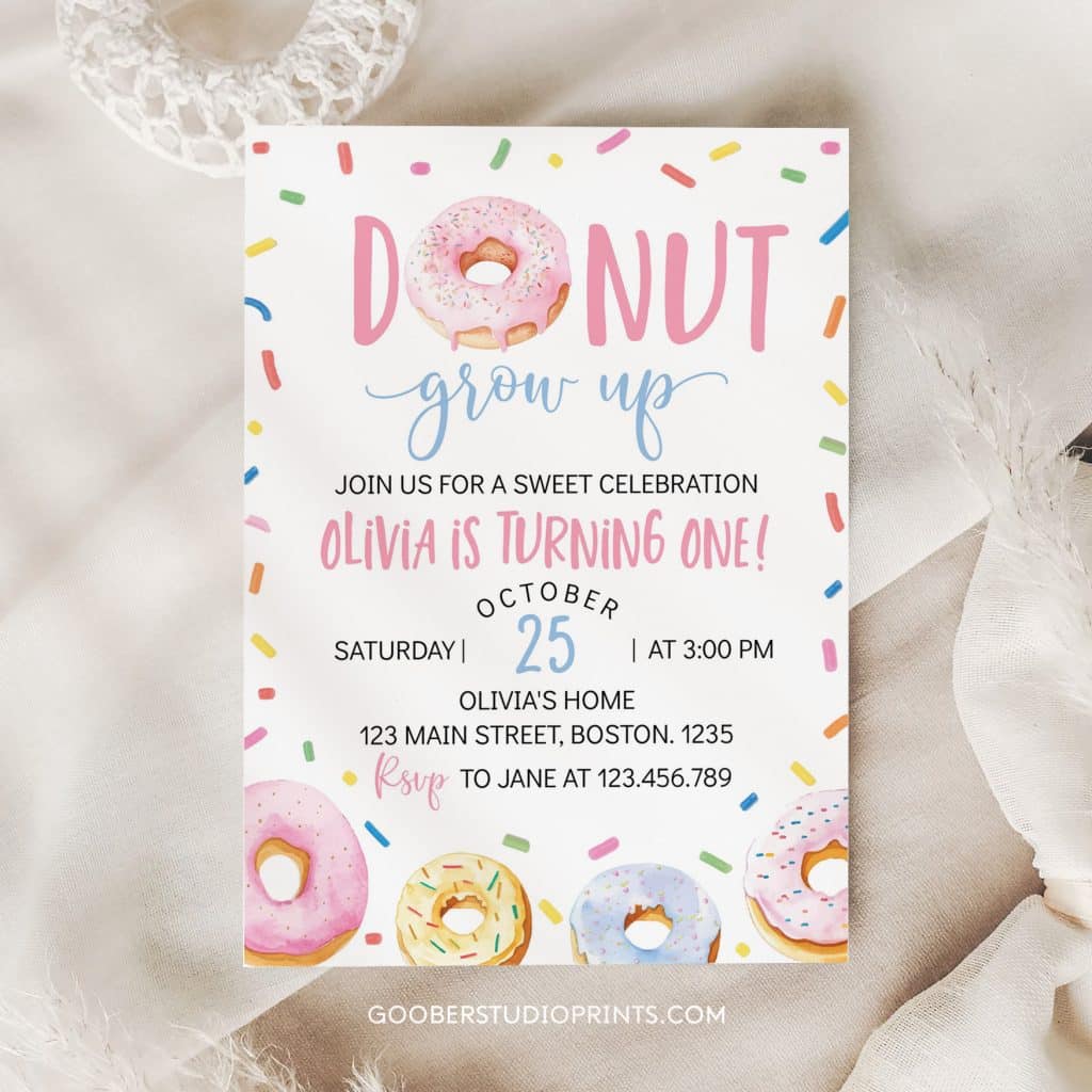 Donut First Birthday Invitation - Goober Studio Prints