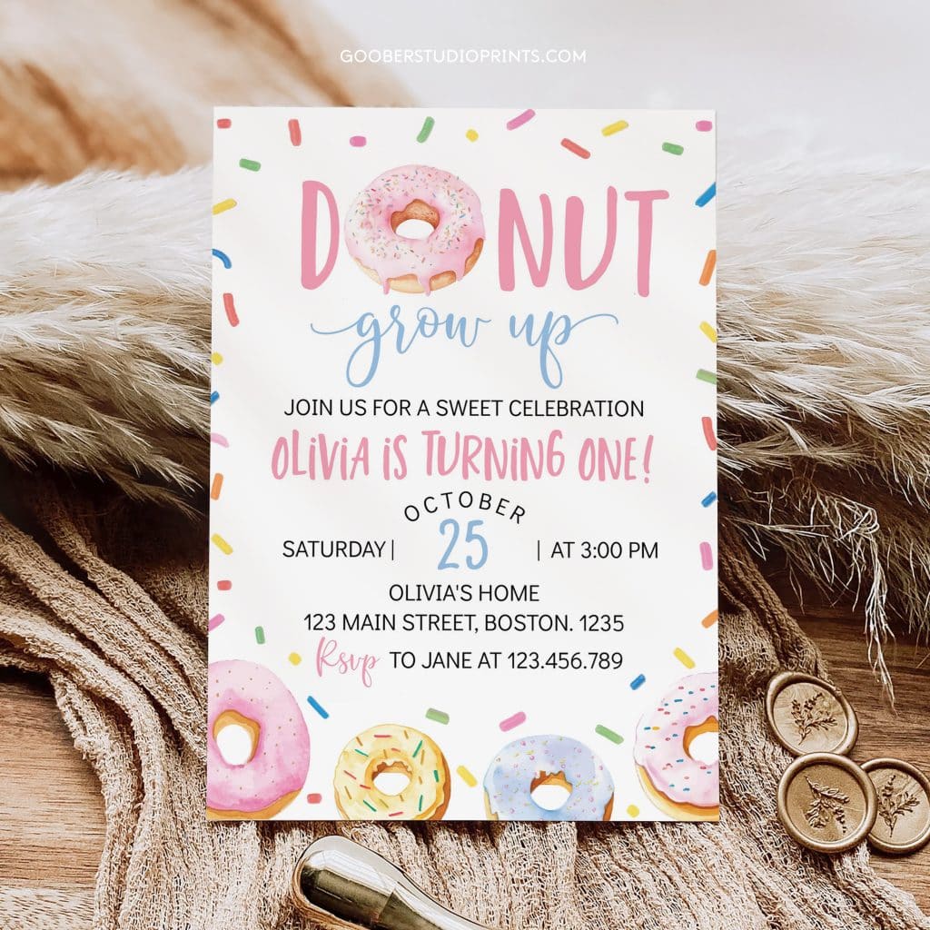 Donut First Birthday Invitation - Goober Studio Prints
