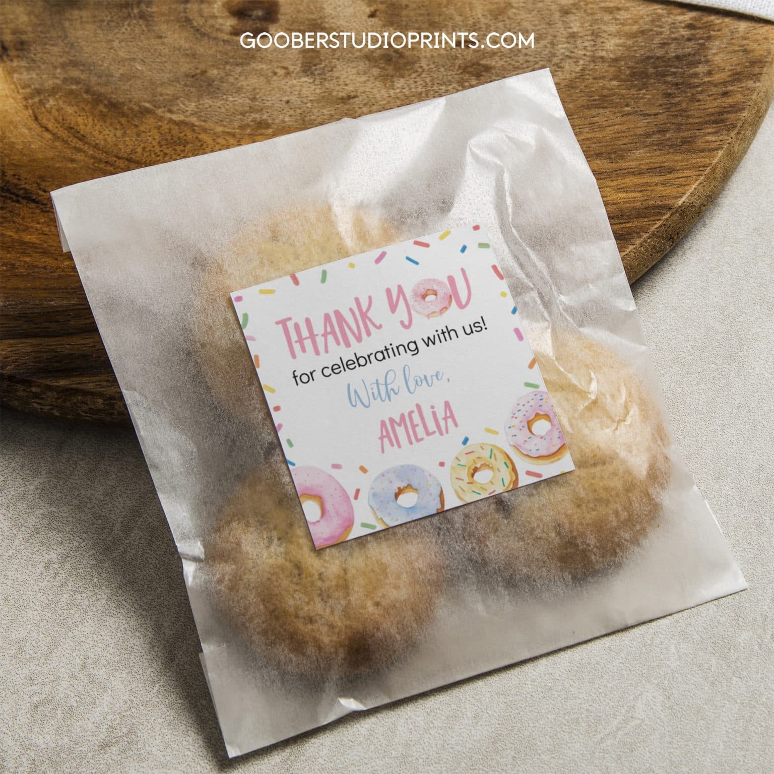 Donut Birthday Thank You Favor Tag - Goober Studio Prints