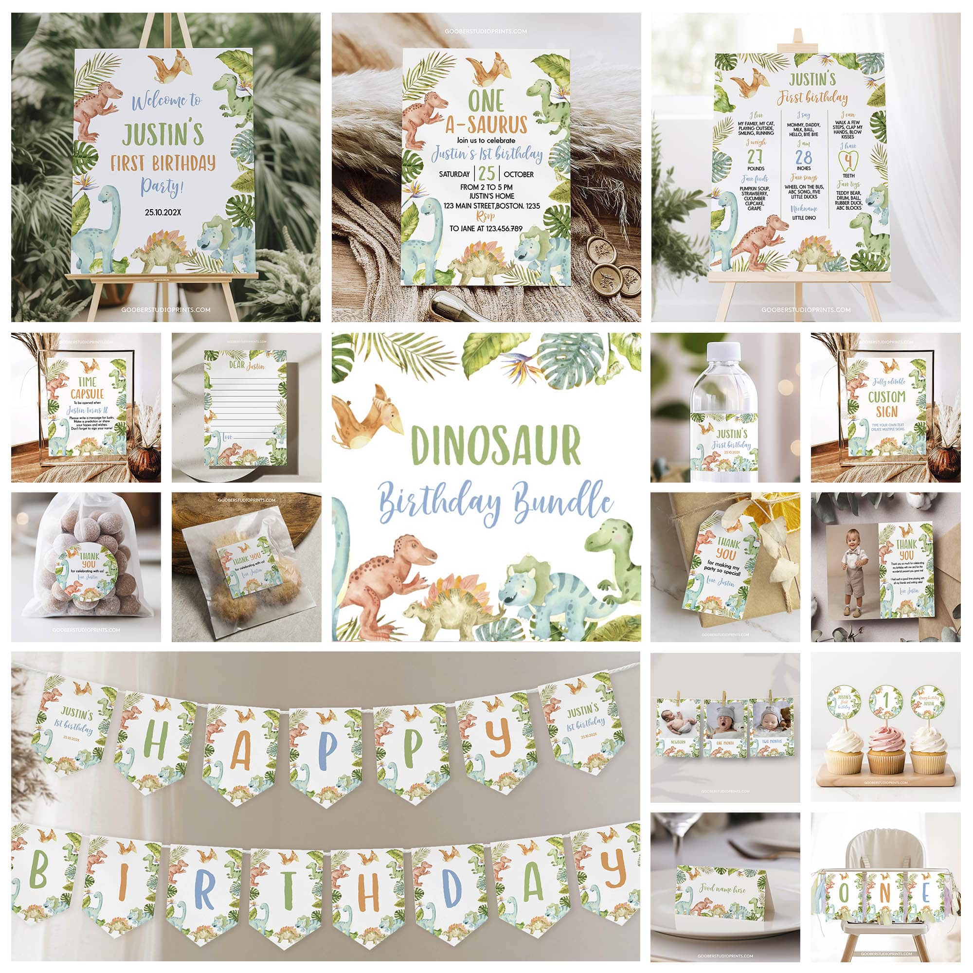 Dinosaur Birthday Large Set Bundle - Goober Studio Prints