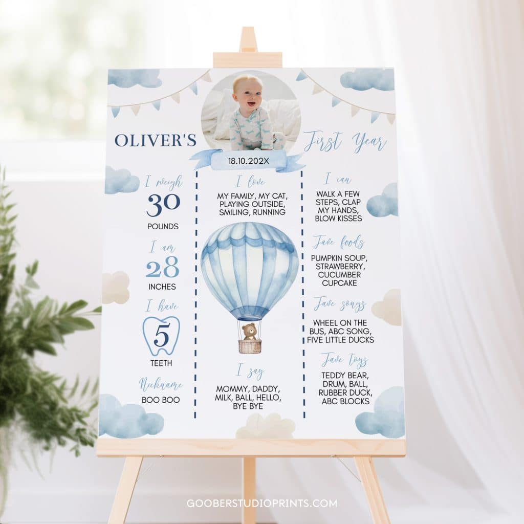 Hot Air Balloon Birthday Milestone Photo Poster - Goober Studio Prints