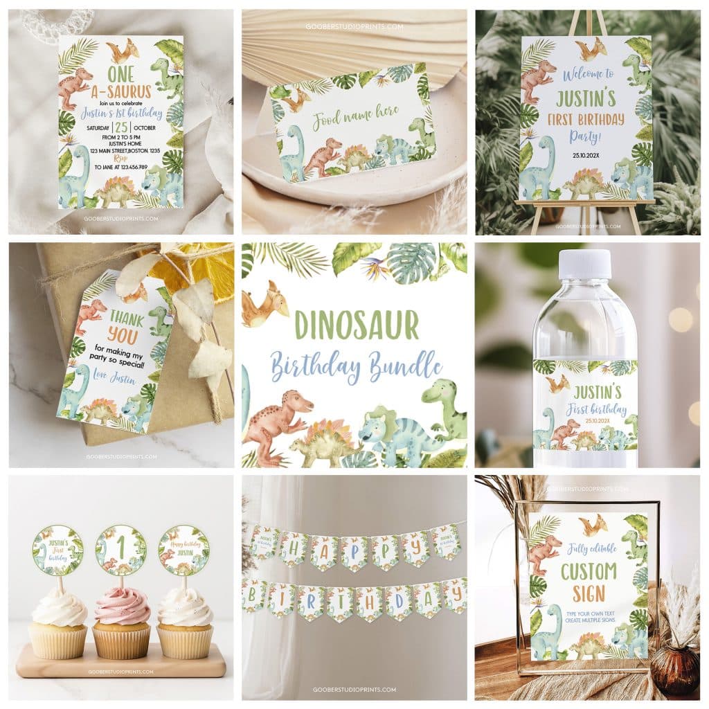 Dinosaur Birthday Set Bundle - Goober Studio Prints